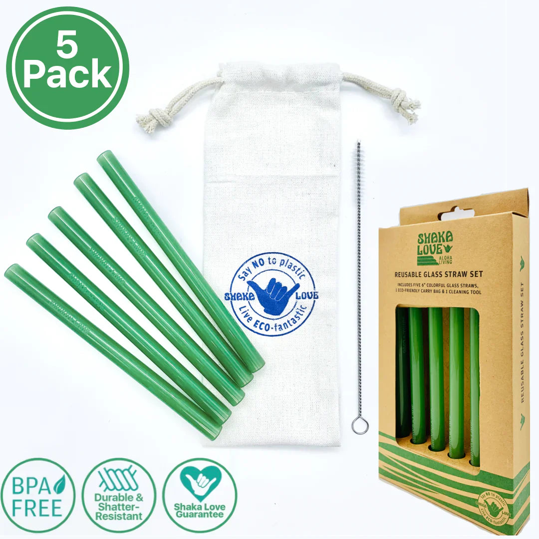 Shaka Love - Glass Straw Set -Save the Sea Turtles Green - 6 inch